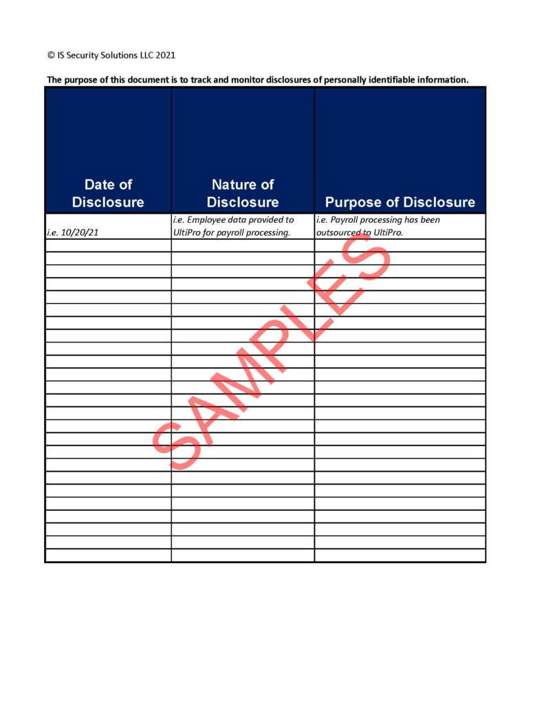 Accounting of Personally Identifiable Information Disclosures Template NIST PM-21 | Buy 100% ...